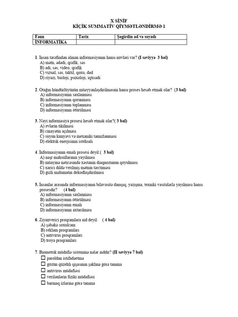 X-sinif-KSQ1 Yeni Balla | PDF