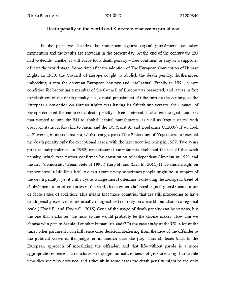 Smrtna Kazen V Svetu in V Sloveniji-Razprava Pro Et Con | PDF | Capital Punishment | Crimes