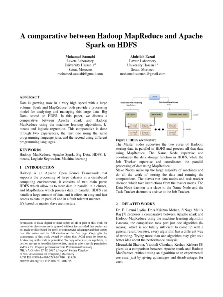 A Comparative Between Hadoop MapReduce and Apache | PDF | Apache Hadoop | Apache Spark