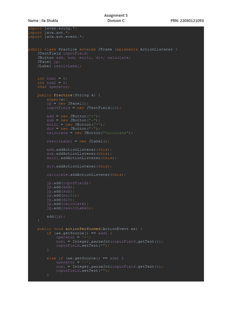 Assignment 5 Ila Shukla Div C 093 | PDF | Object Oriented Programming ... Assignment 5 Ila Shukla Div C 093 | PDF | Object Oriented Programming ...