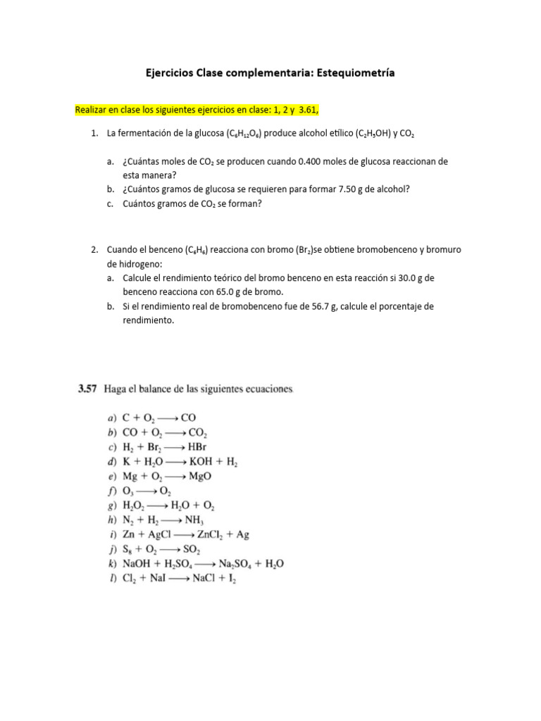 Clase complementaria semana 4 Estequiometría - Estequiometría de gases | PDF