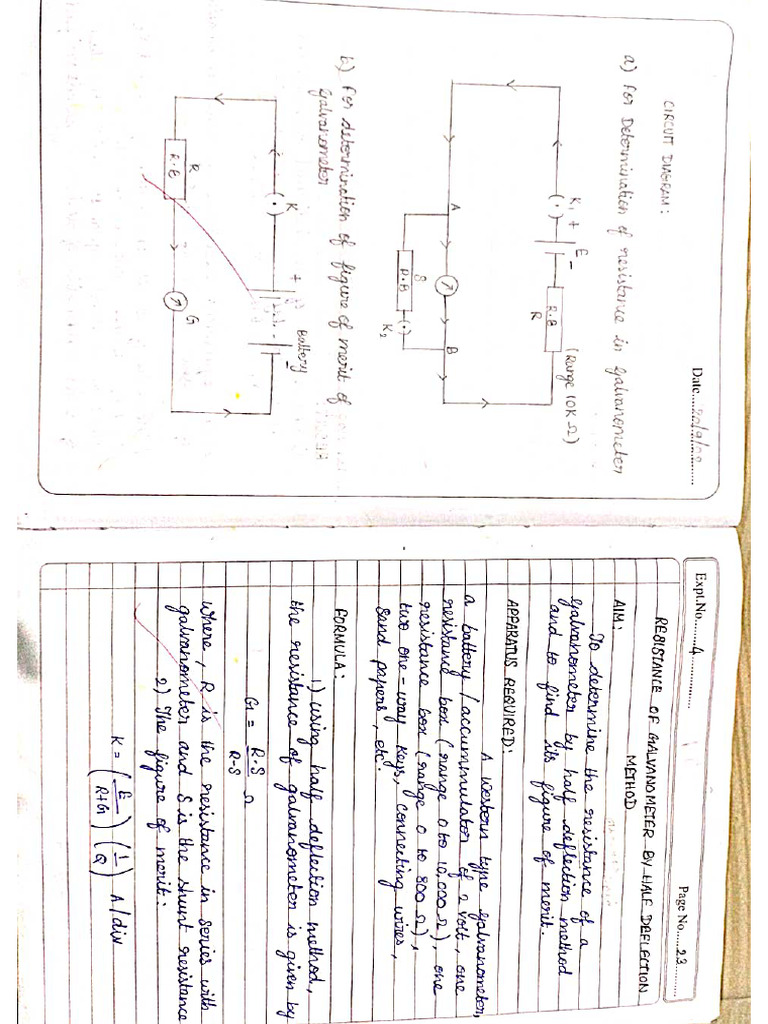 Exp - No.4 Resistance of Galvanometer by Half Deflection Method | PDF