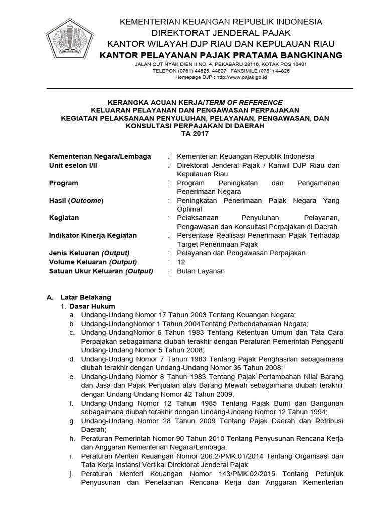 Kak-Tor Pelayanan Dan Pengawasan | PDF