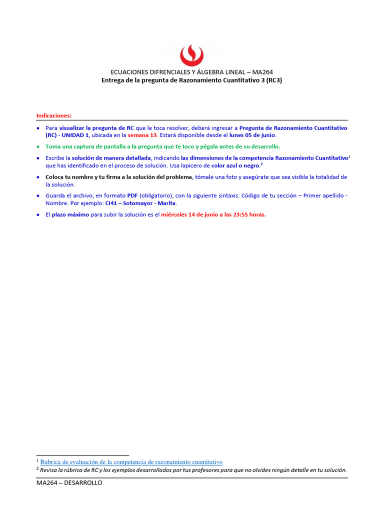 RC3: Ecuaciones Diferenciales MA264 | PDF