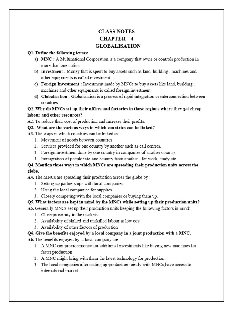 Globalisation Notes Part 1 | PDF | Multinational Corporation ...