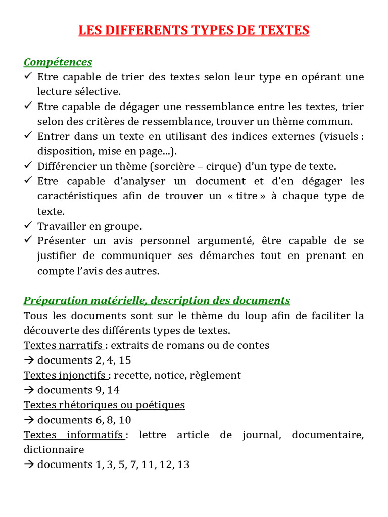 Fiche Types de Textes | PDF