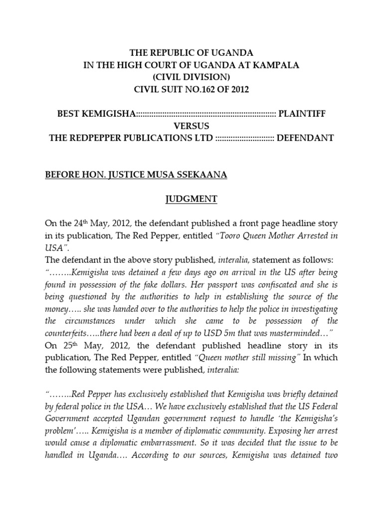 Judgement Best Kemigisha Vs Pepper Publications 10th 03 2020 | PDF ...