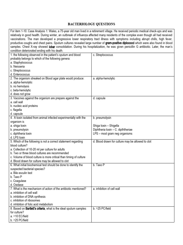 Bacteriology Exam: Key Questions & Answers | PDF | Wellness
