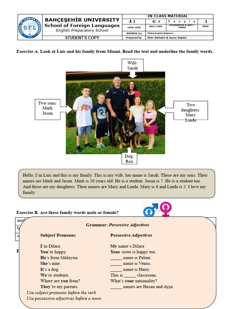 2 Family - Possessive Adjectives | PDF