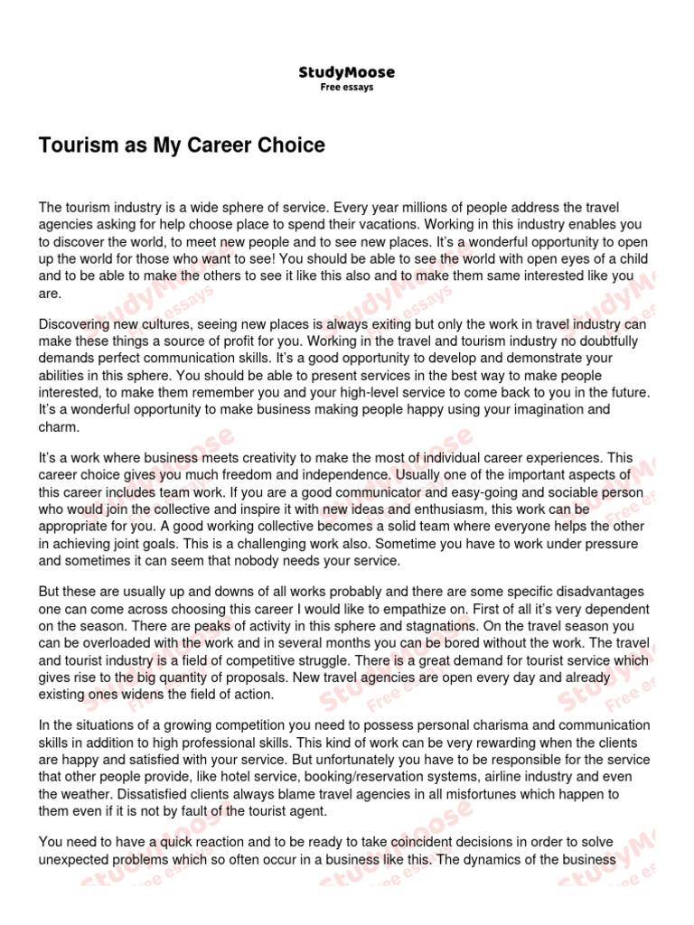 Tourism As My Career Choice | PDF | Tourism | Cognition
