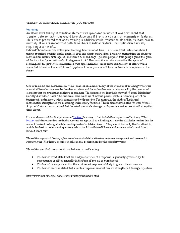 Theory of Identical Elements | PDF | Learning | Theory