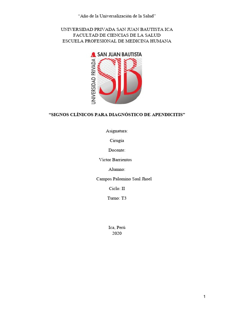 Signos Clínicos para Diagnóstico de Apendicitis | PDF | Medicina ...