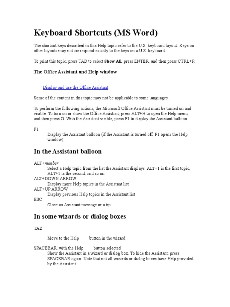 MS Word Keyboard Shortcuts | PDF