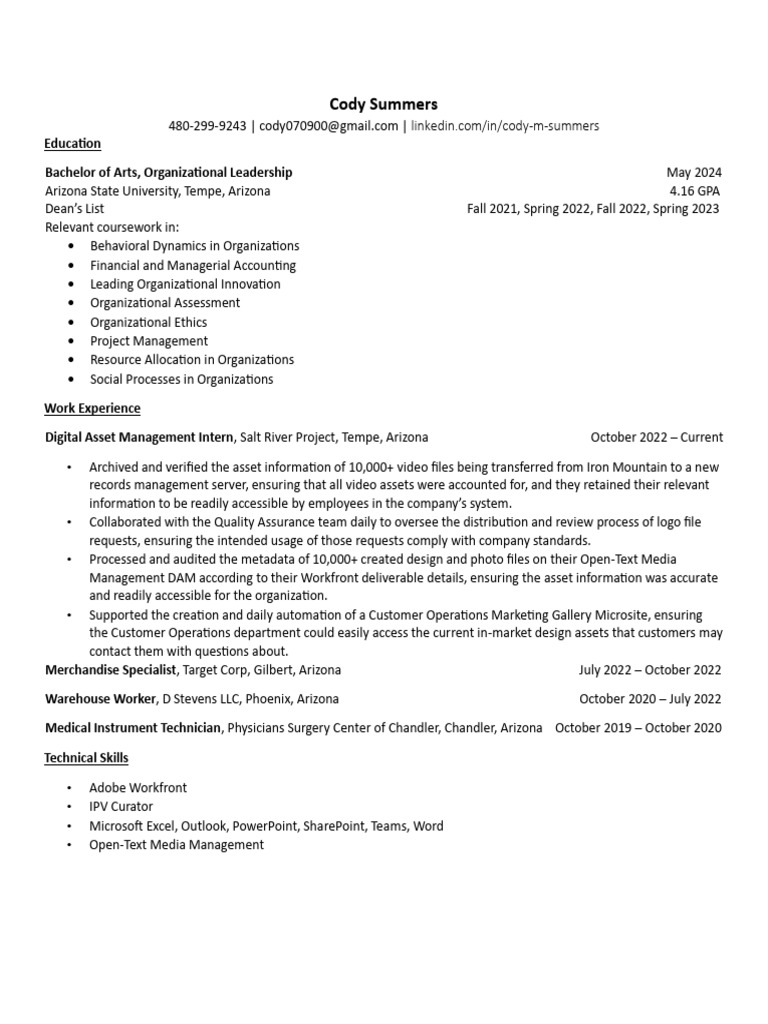 Cody Summers Revised Resume | PDF | Business