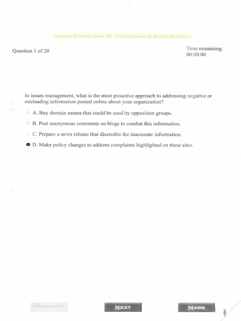 Sample Examination For Accreditation in PUBLIC RELATIONS | PDF