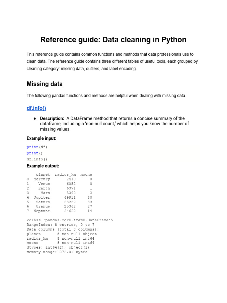 Reference Guide - Data Cleaning in Python | PDF Reference Guide - Data Cleaning in Python | PDF