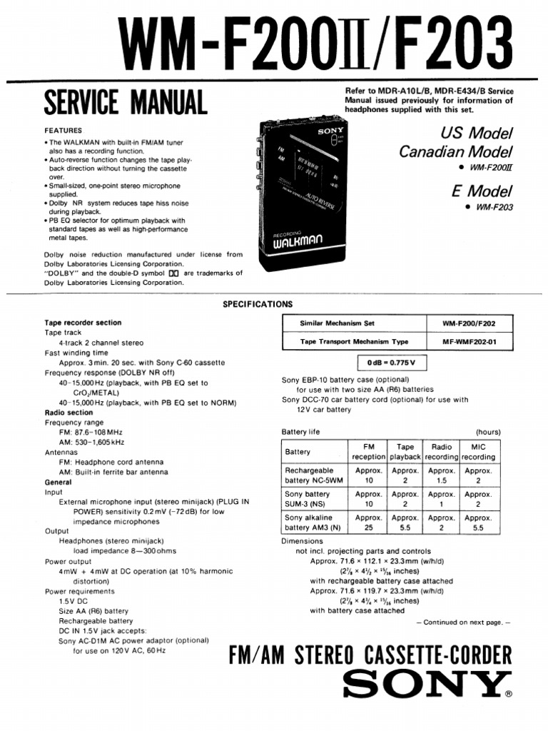 Sony WM-F200II - F203 Service Manual | PDF