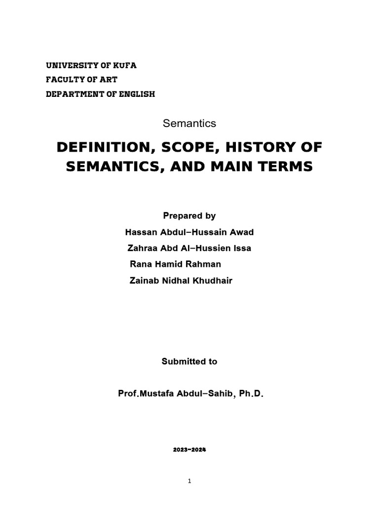 Definition, Scope, History of Semantics, and Main Terms | PDF | Grammar | Interpretation ...