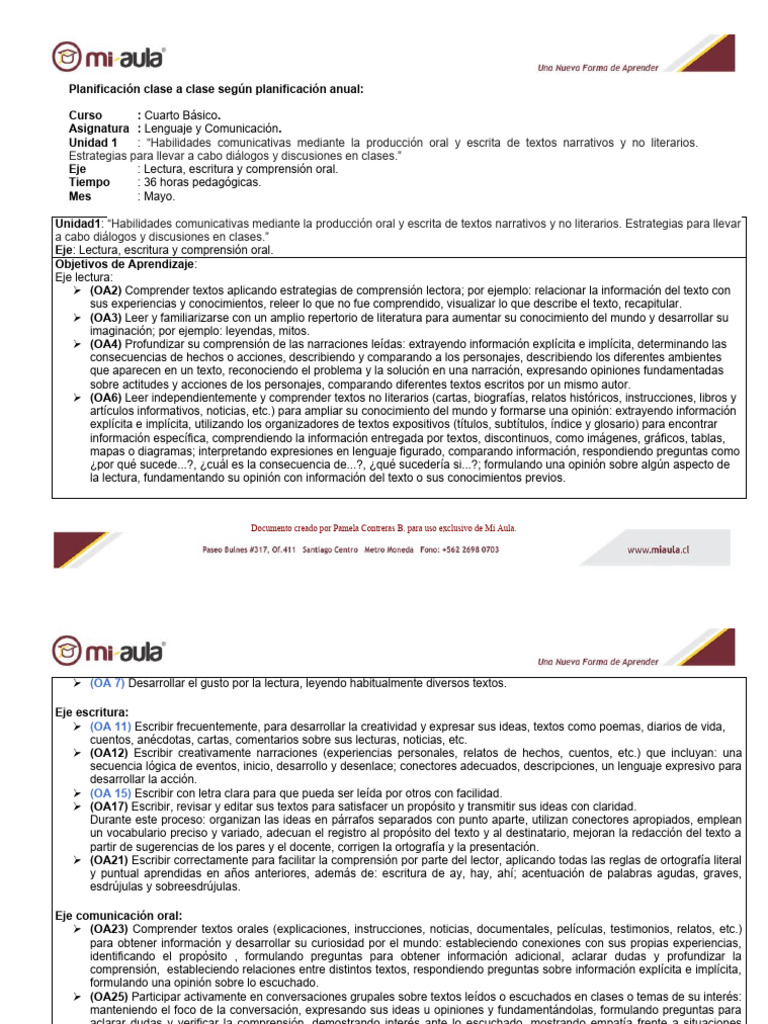 Planificación Lenguaje Mes de Mayo | PDF | Narración | Comprensión lectora