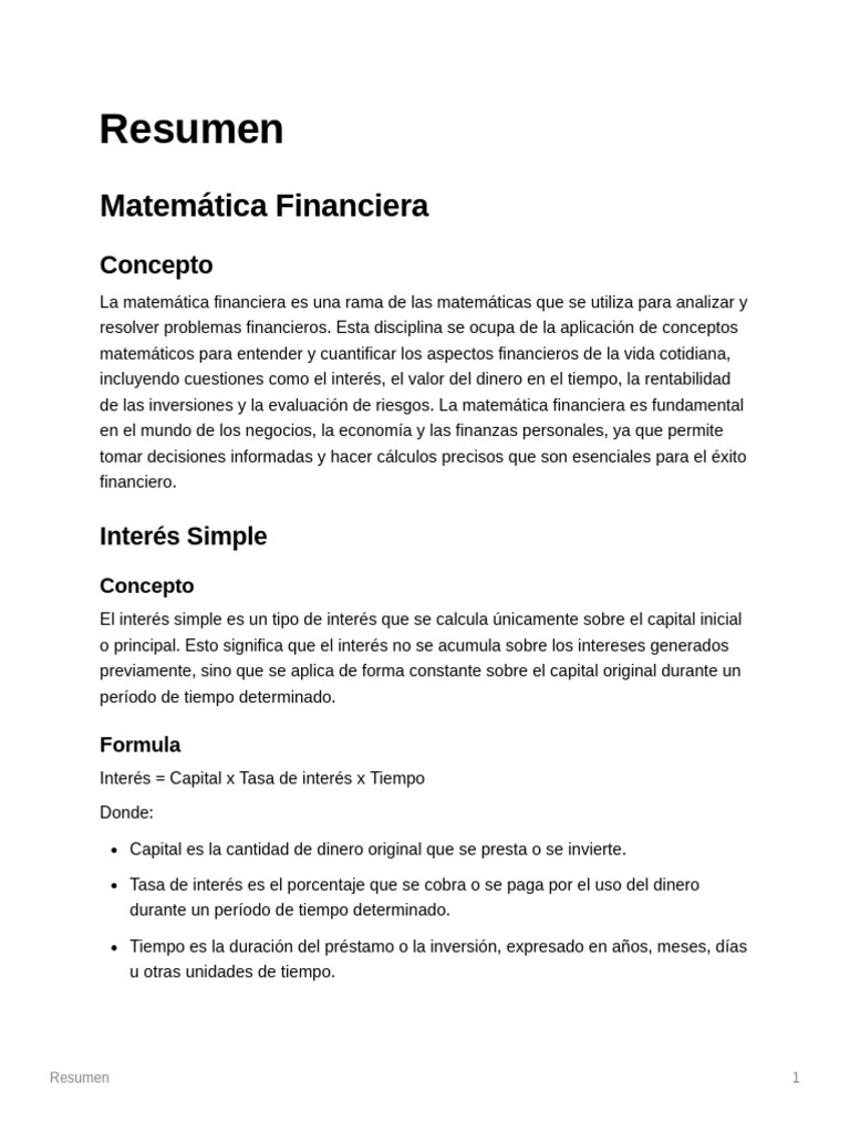 Resumen Financiera | PDF | Interés | Finanzas Matemáticas