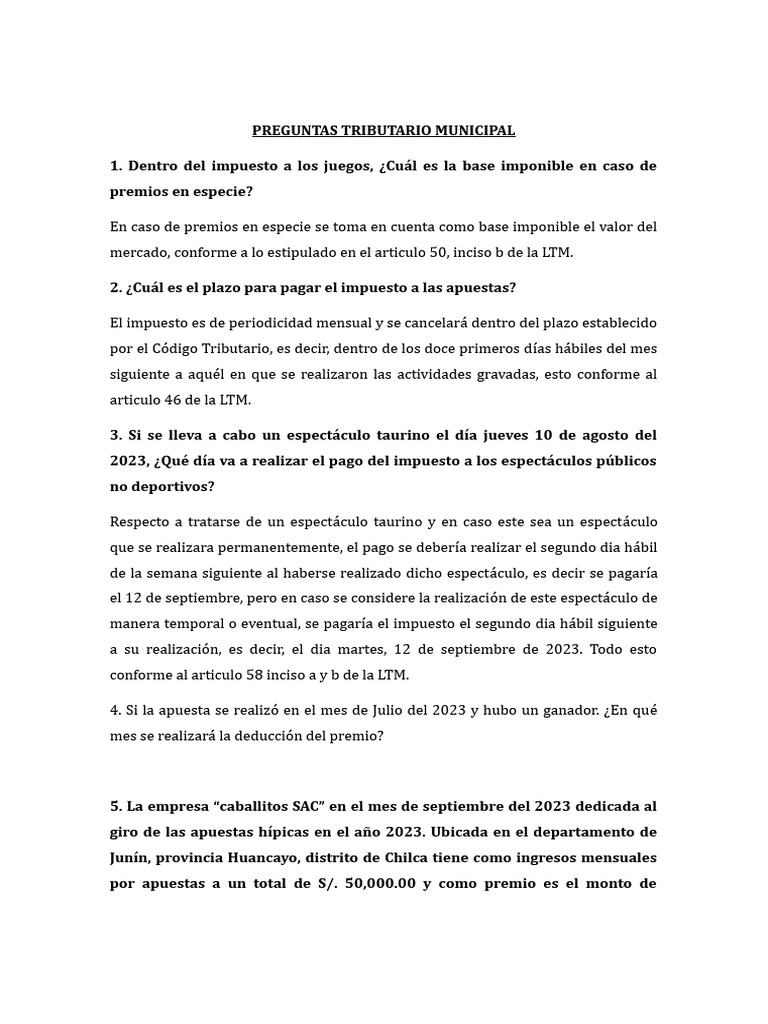 Preguntas Tributario Municipal | PDF Preguntas Tributario Municipal | PDF