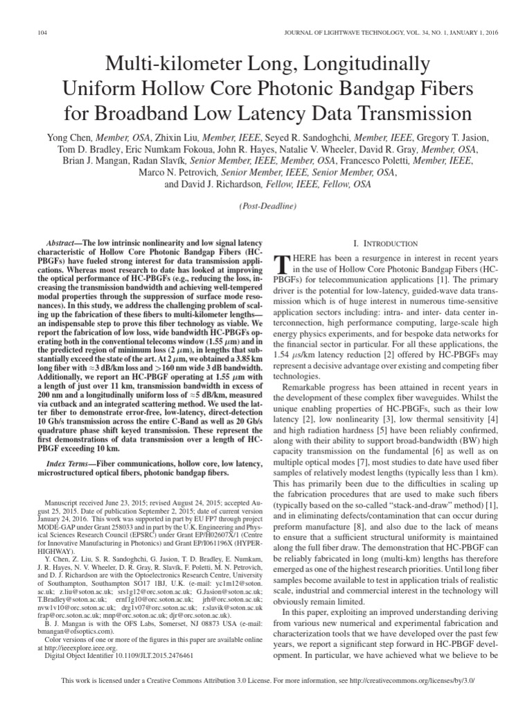 2016 T.D.Bradely Multi KM Long HCF Broadband Low Latency Data Transmission | PDF | Optical Fiber ...