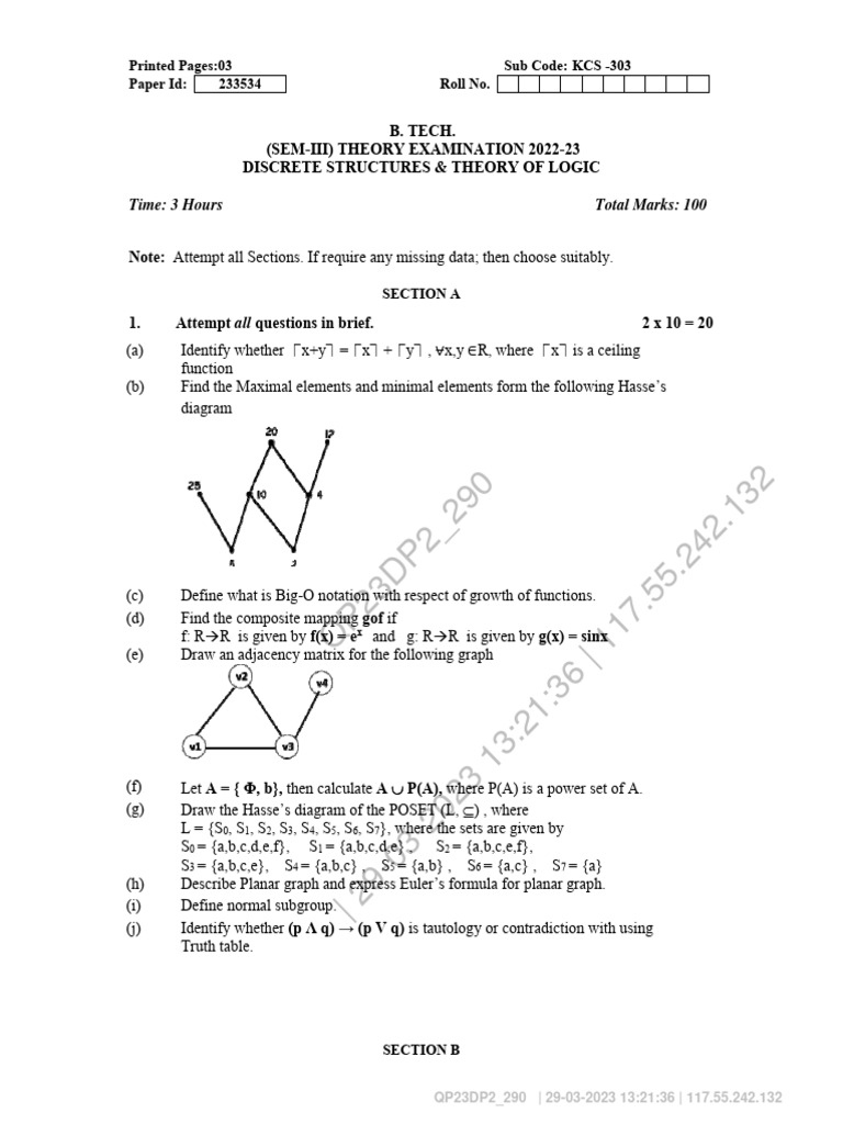Discrete Structures Theory of Logic KCS 303 | PDF