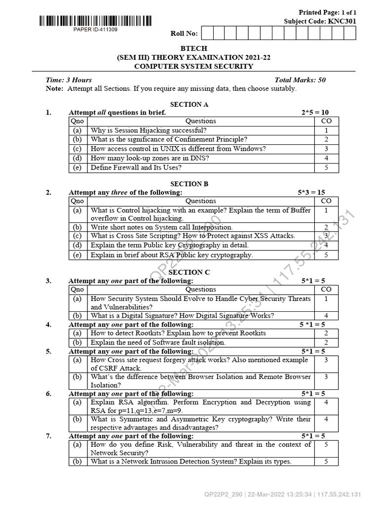 Computer System Security KNC 301 2 | PDF