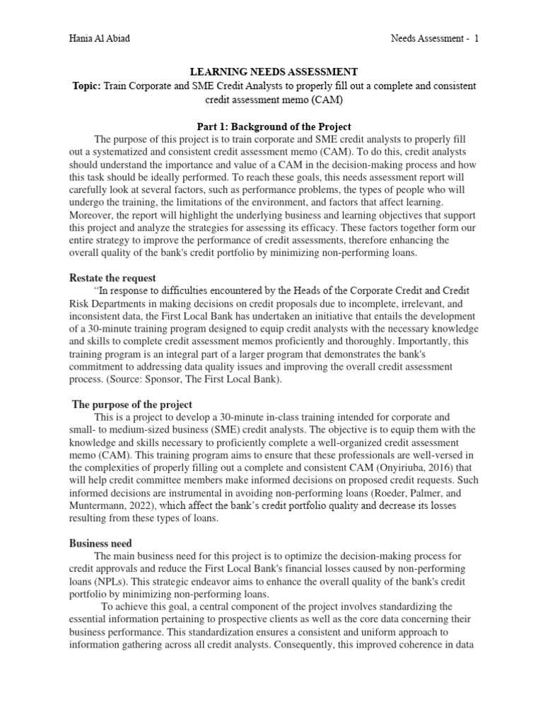 Learning Needs Assessment | PDF