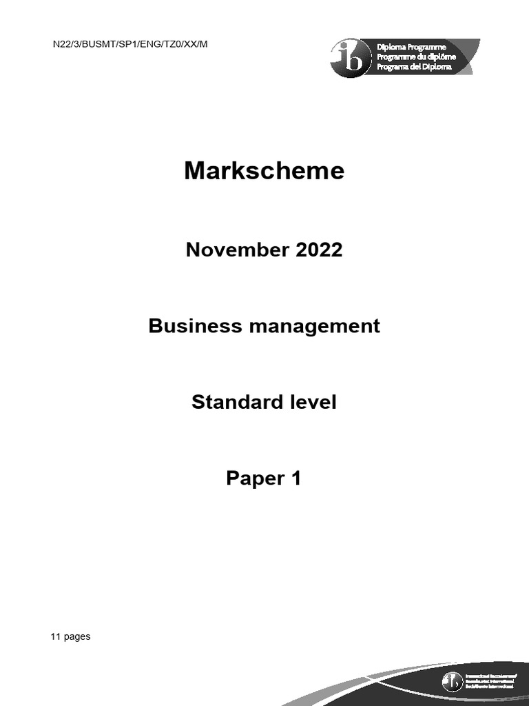 Business Management Paper 1 SL Markscheme | PDF