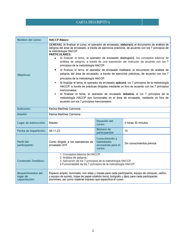 Carta Descriptiva MAULEC KARINA | PDF