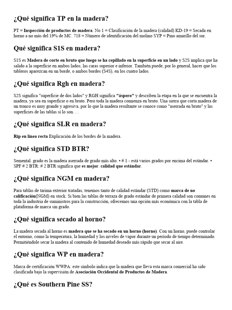 Qué Significa TP en La Madera | PDF | Madera
