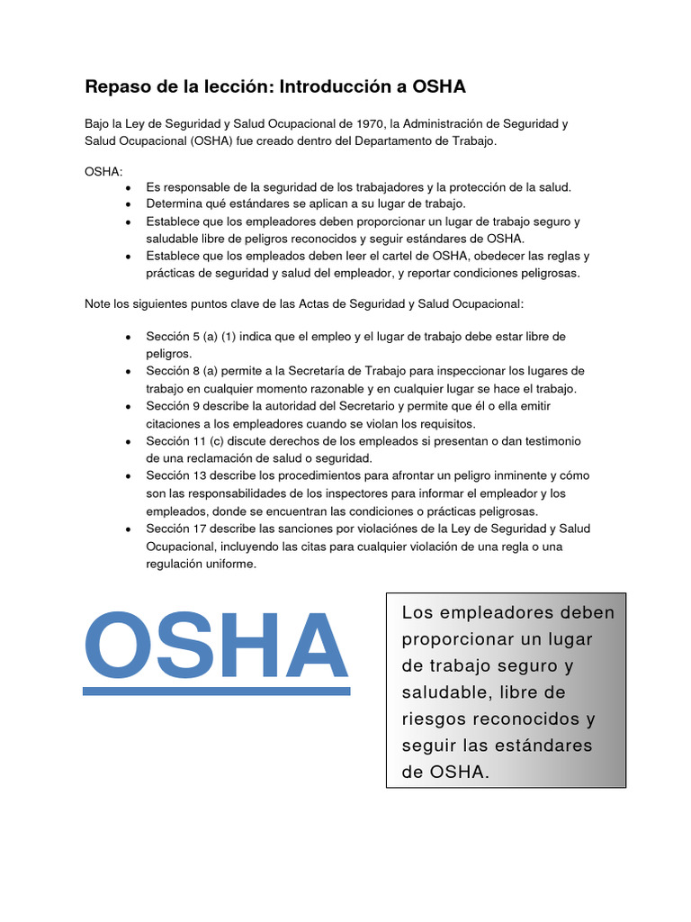 Introducción a OSHA y Normativas Clave | PDF