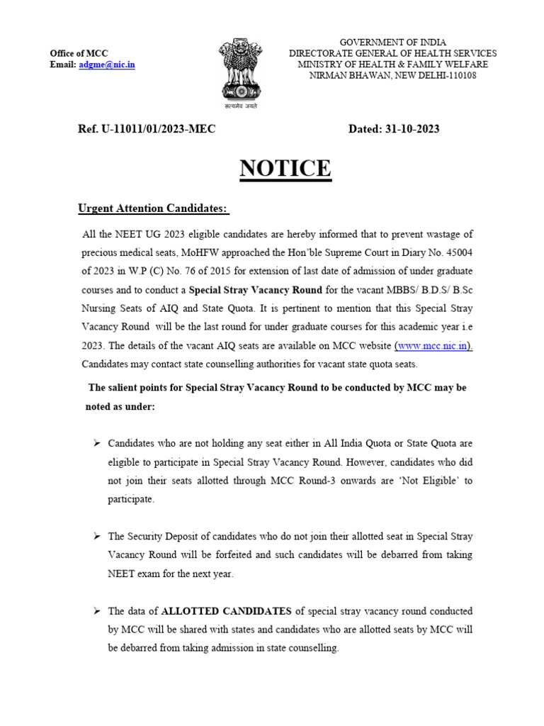 Stray Round Notice | PDF | Medical Education | Health Sciences