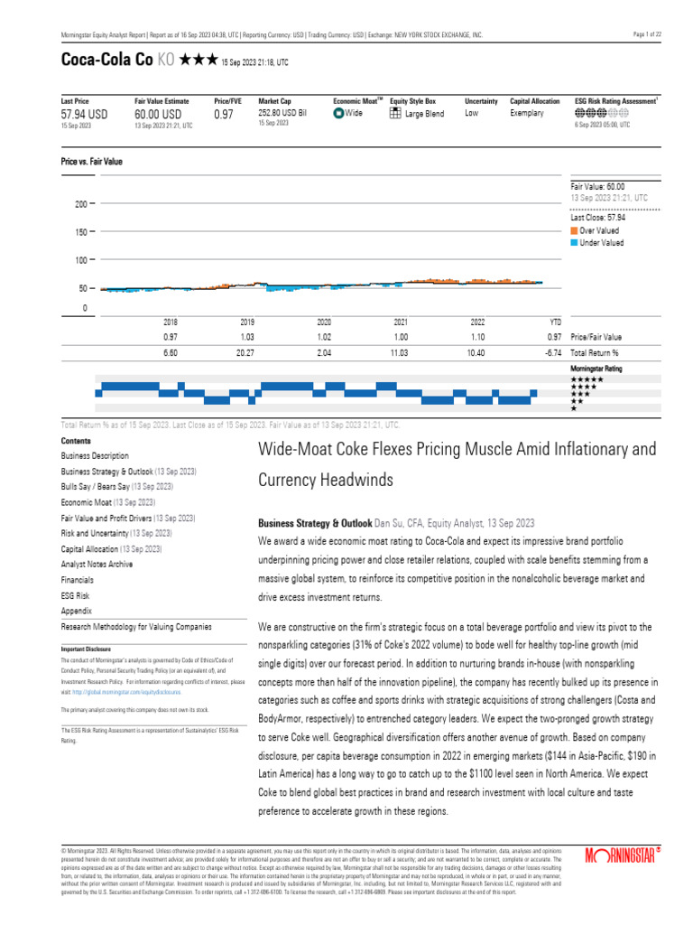 Coca Cola Morningstar Report | PDF