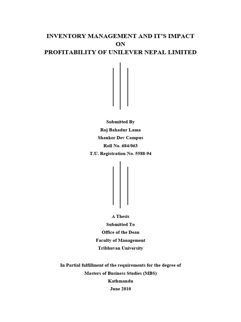 Inventory Management and It's Impact On Profitability of Unilever Nepal ...