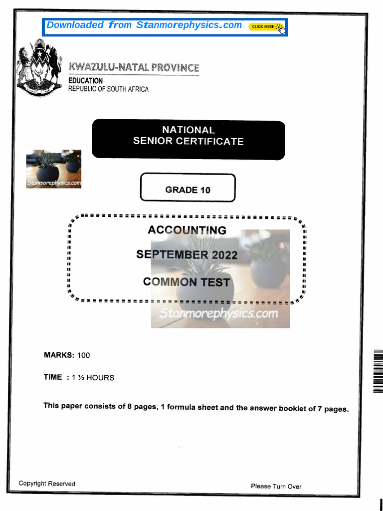 Accounting Grade 10 SEPT 2022 QP and Memo | PDF