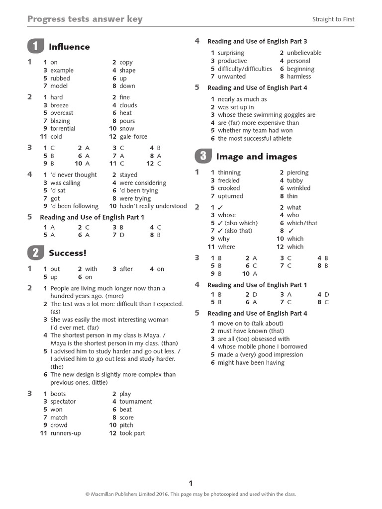 STF Progress Tests Answer Key | PDF