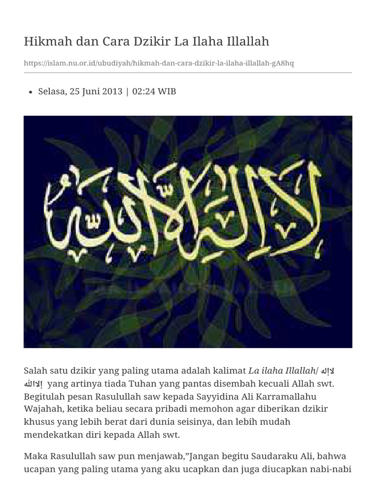 Hikmah Dan Cara Dzikir La Ilaha Illallah | PDF