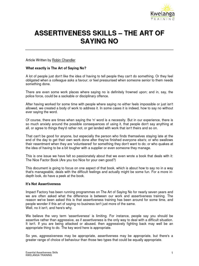 Assertiveness Skills The Art of Saying No | PDF