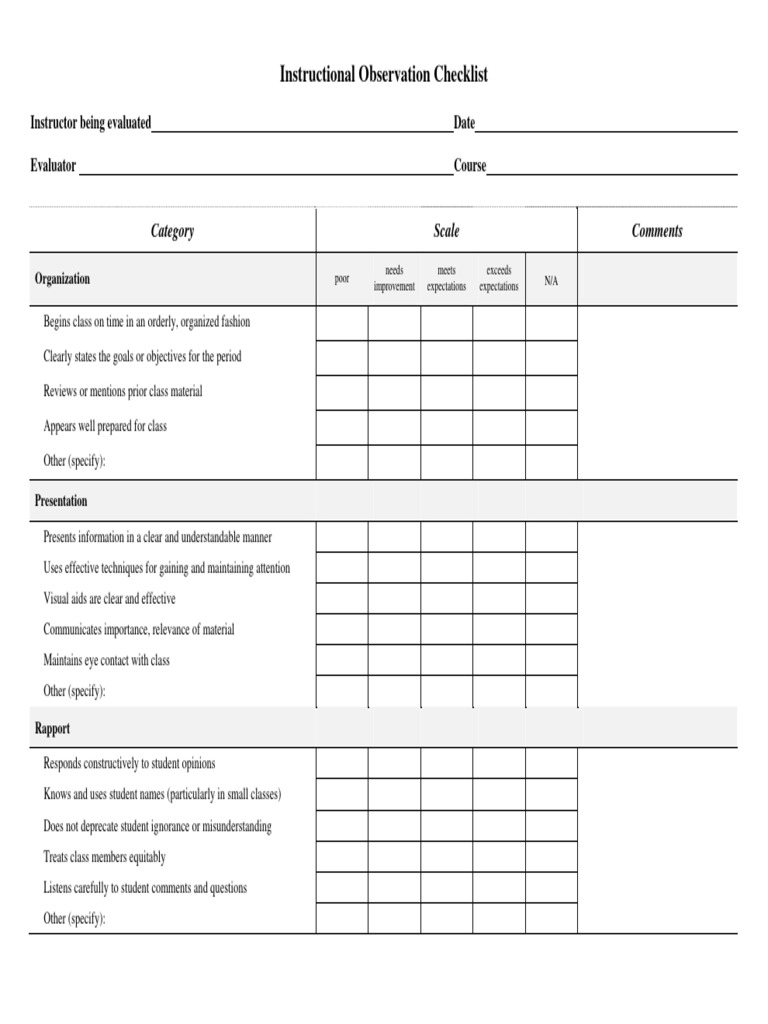 Evaluation Checklist | PDF | Cognition | Learning