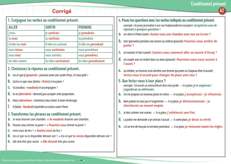 Exercices corrigés sur le conditionnel présent | PDF
