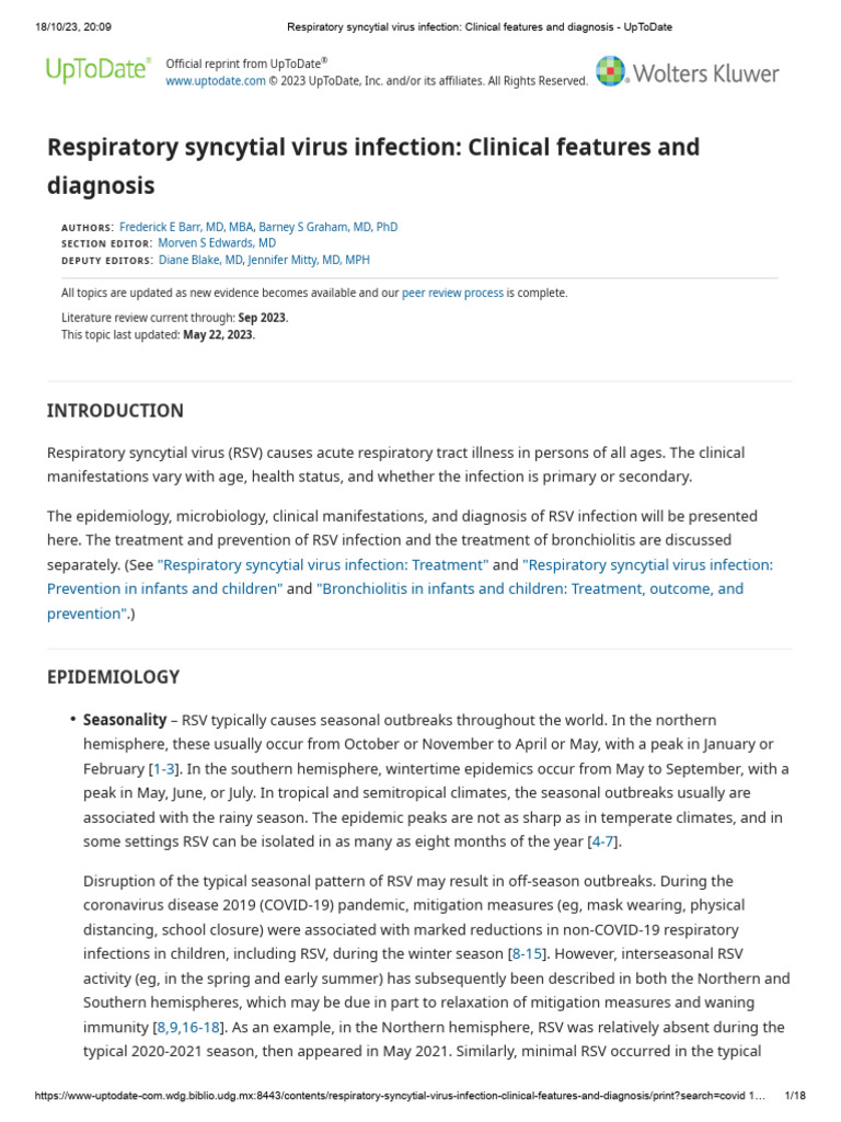 Respiratory Syncytial Virus Infection - Clinical Features and Diagnosis ...