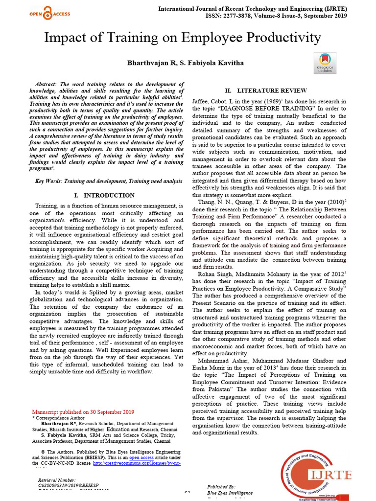 Impact of Training On Employee Productivity | PDF | Methodology | Statistical Significance