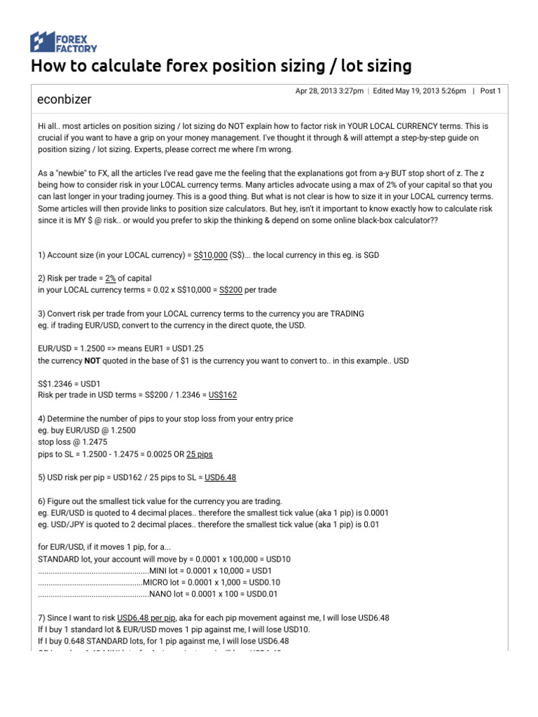 How To Calculate Forex Position Sizing - Lot Sizing - Forex Factory | PDF How To Calculate Forex Position Sizing - Lot Sizing - Forex Factory | PDF