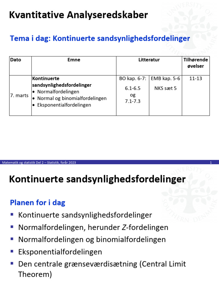 Lektion 5 2023 Kontinuerte Sandsynlighedsfordelinger | PDF