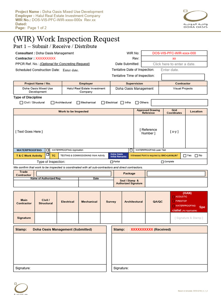 DOS-Q105 - V - 1 - 2 (WIR) Work Inspection Request | PDF
