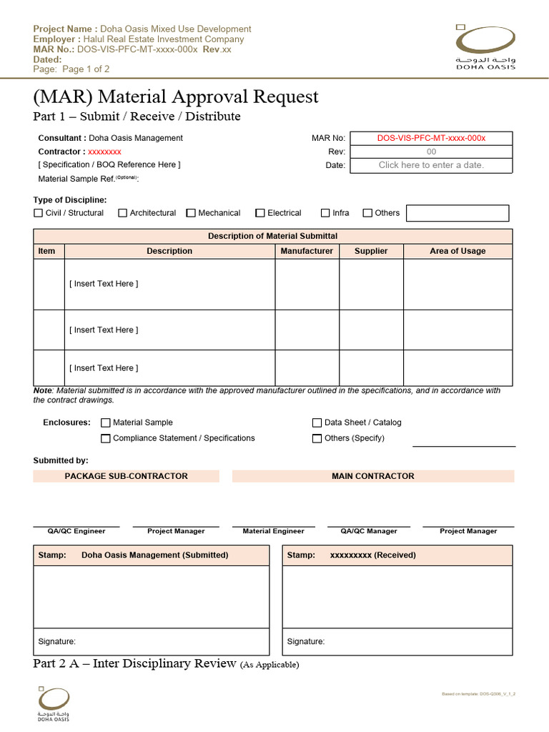 DOS-Q106 - V - 1 - 2 (MAR) Material Approval Request | PDF ...