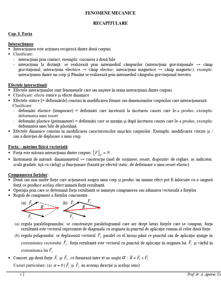 Fenomene Mecanice - Fişă Recapitulare | PDF