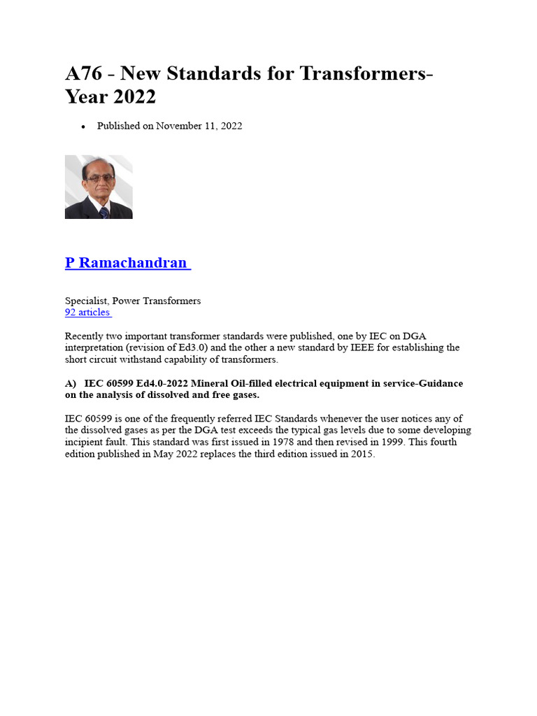 New Standards For Transformers-Year 2022 | PDF | Transformer | Strength ...